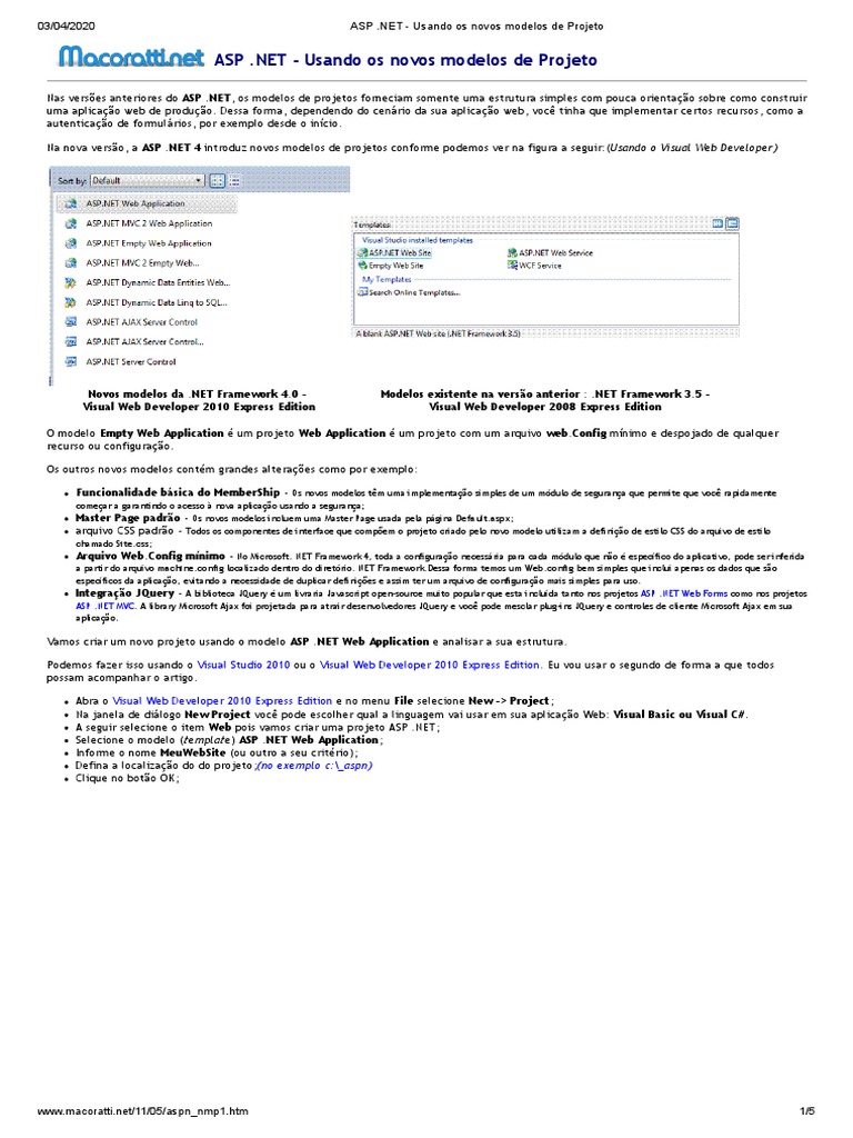 ASP .NET - Usando Os Novos Modelos de Projeto | PDF | J Query | Script Java