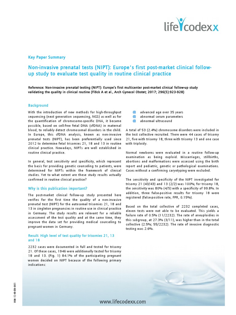 WM-1249-EN-001 PrenaTest Key Paper Summary PMCF-Study | PDF | Genetics ...