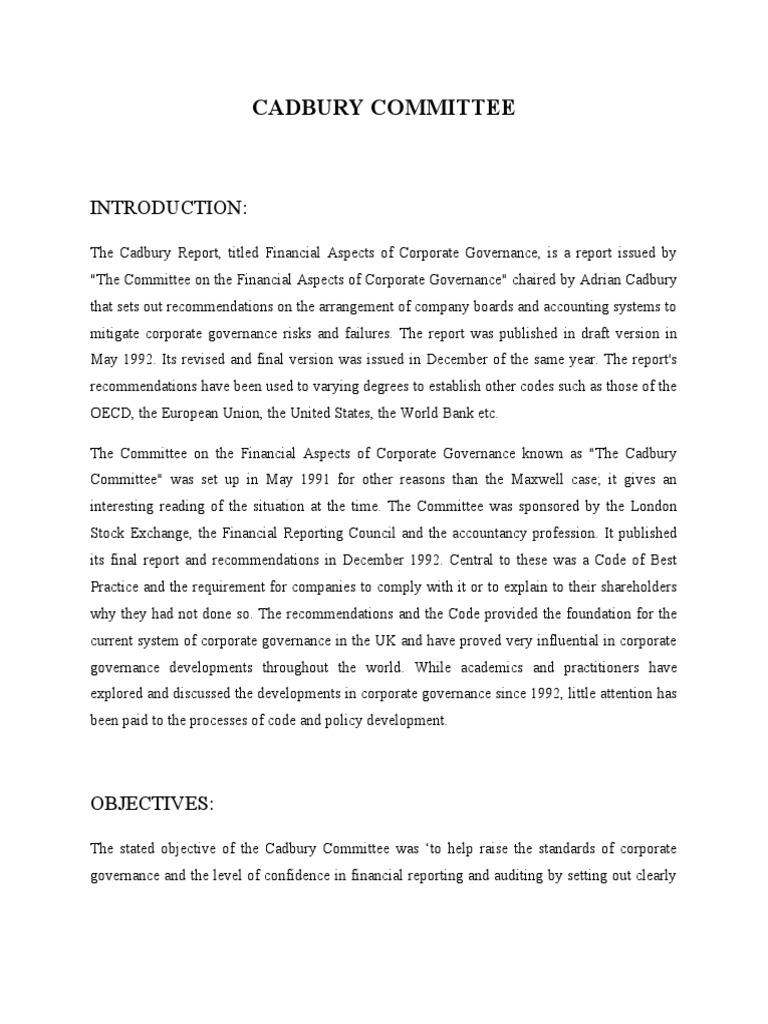 Cadbury Committee | PDF | Board Of Directors | Corporate Governance