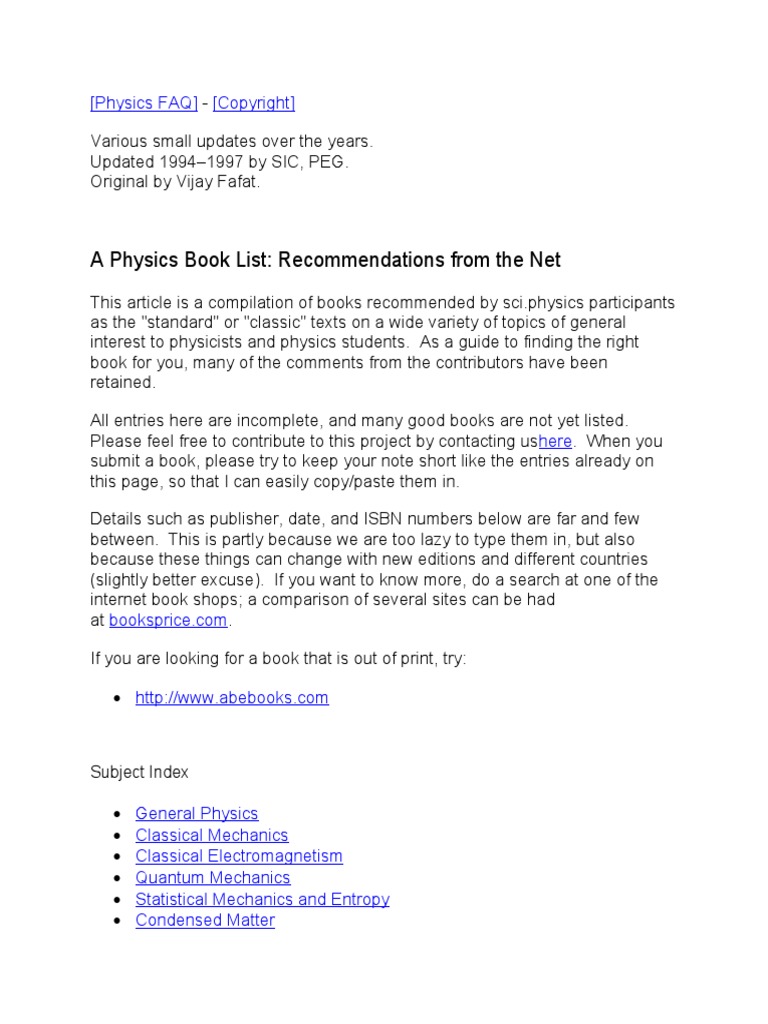 A Physics Book List: Recommendations From The Net | PDF | Quantum Field ...