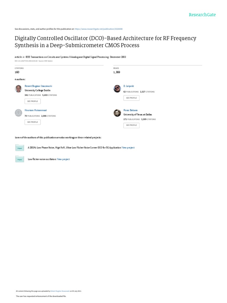 Digitally Controlled Oscillator (DCO) - Based Architecture For RF ...