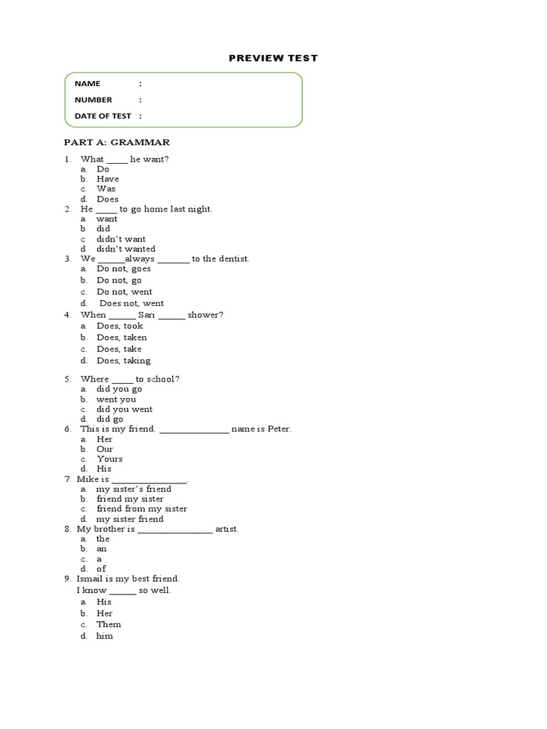 Basic Grammar TEST | PDF