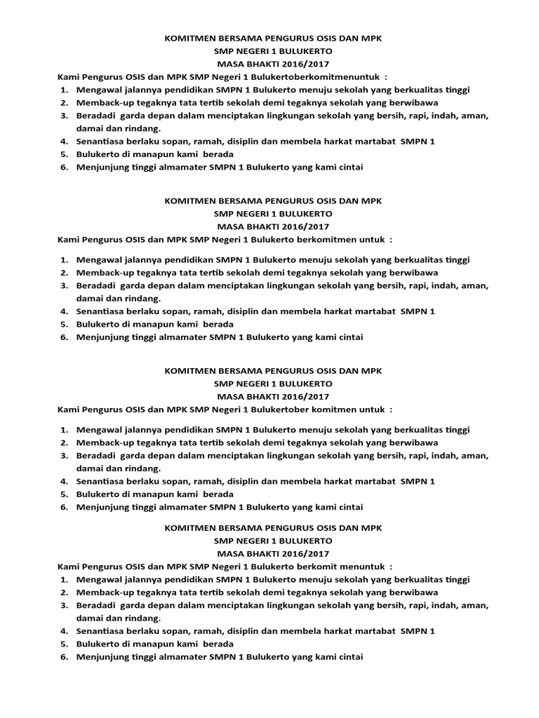 Komitmen Bersama Osis MPK 20 | PDF