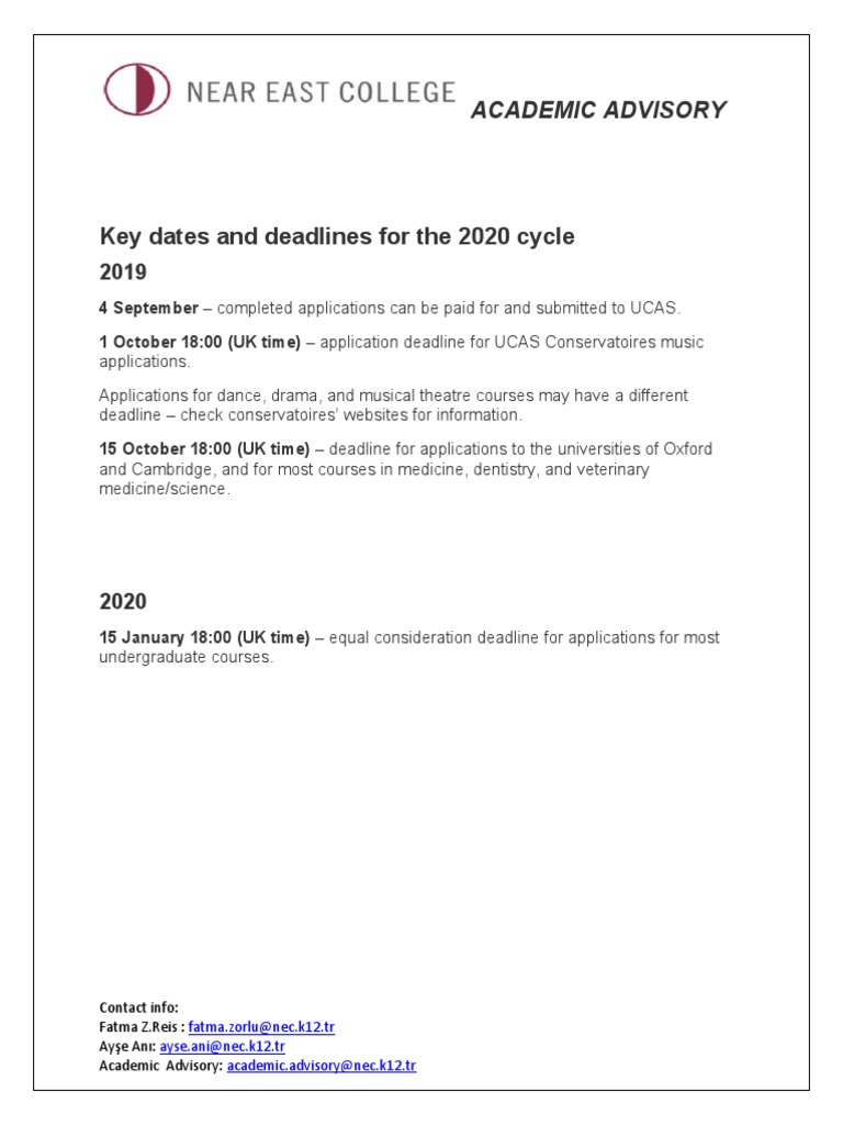 Key Dates and Deadlines For The 2020 Cycle | PDF