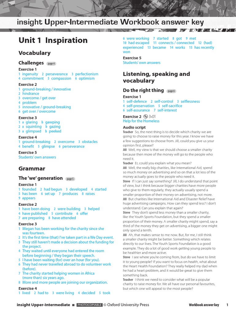 Design To Supply Head Unit and Banner: Unit 1 Inspiration Insight Upper-Intermediate Workbook ...