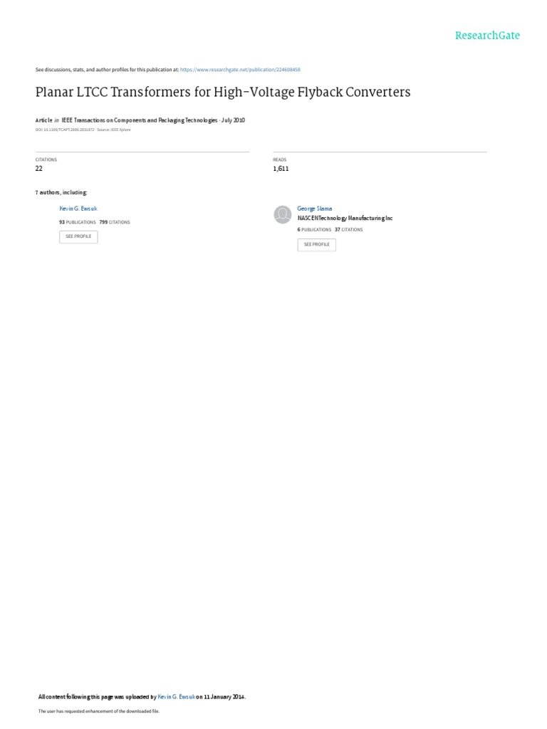 Planar LTCC Transformers For High-Voltage Flyback Converters | PDF ...