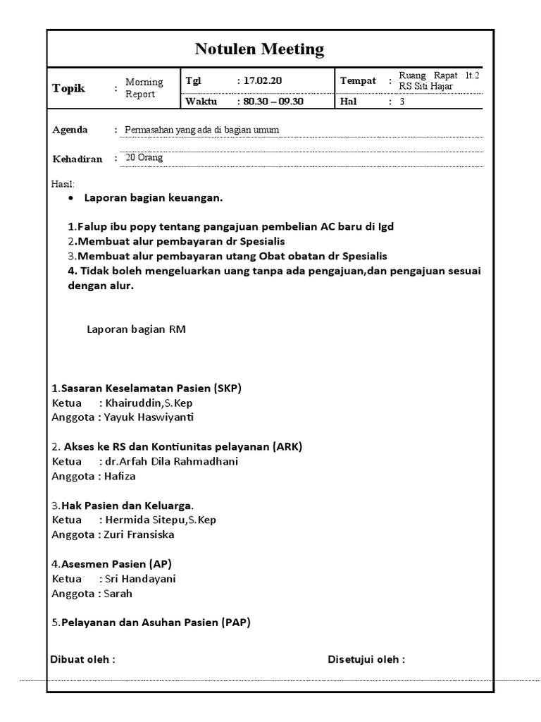 Notulen Rapat RS Siti Hajar 17.02.20 | PDF