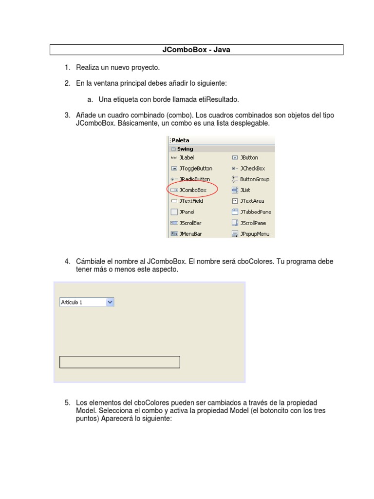 Jcombobox Java Pdf Programa De Computadora Programación