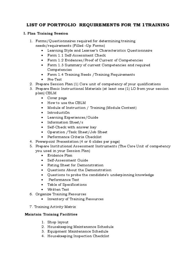List of Portfolio Requirements For TM 1training | PDF | Communication ...