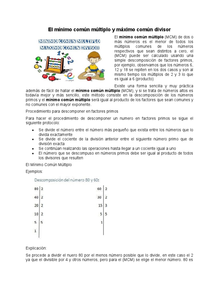 El Mínimo Común Múltiplo y Máximo Común Divisor | PDF | División ...