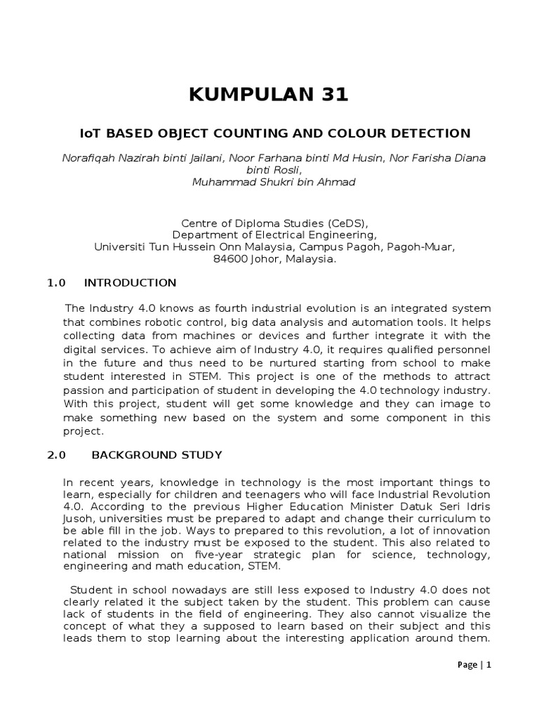 Kumpulan 31: Iot Based Object Counting and Colour Detection | PDF | Oled | Internet Of Things