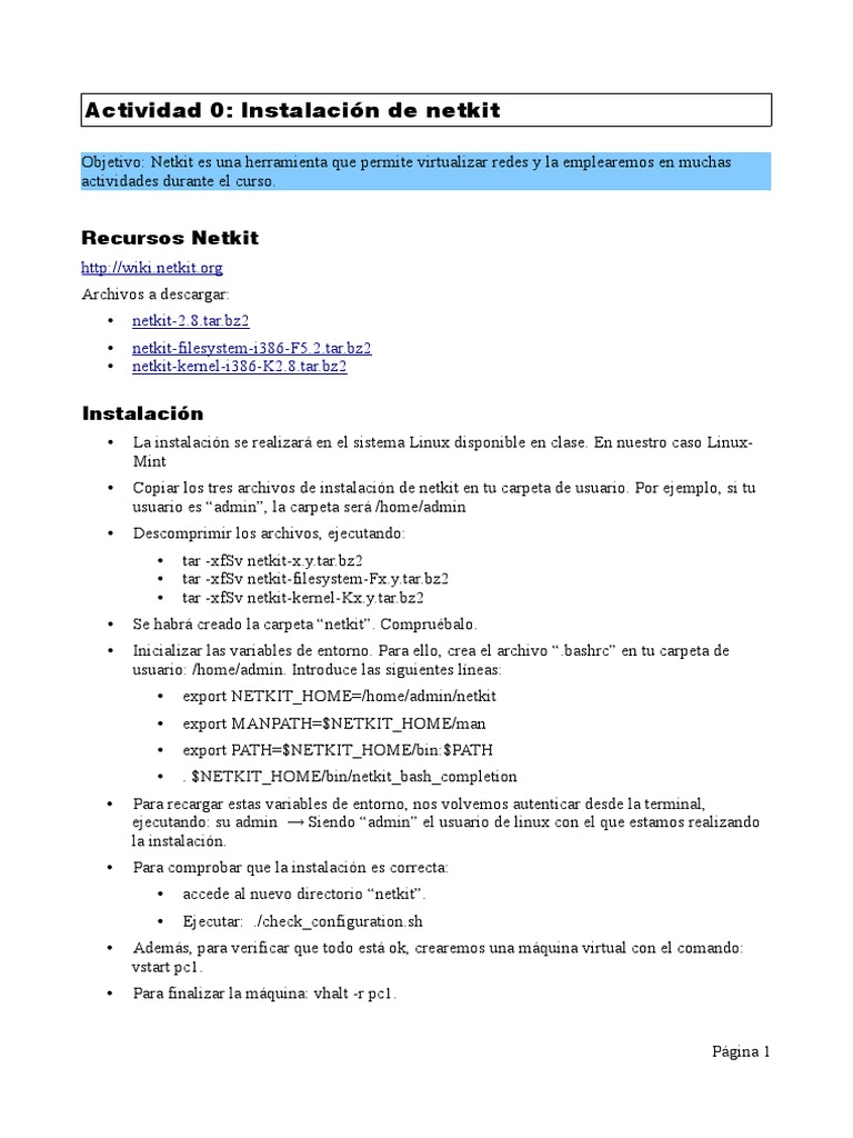 Actividad 0 - Instalación Netkit | PDF | Usuario (informática) | Archivo de computadora