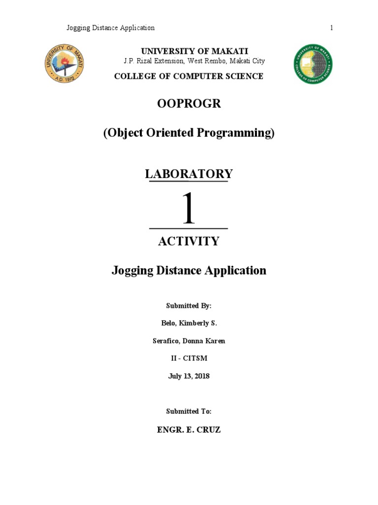 Ooprogr (Object Oriented Programming) Laboratory: University of Makati College of Computer ...