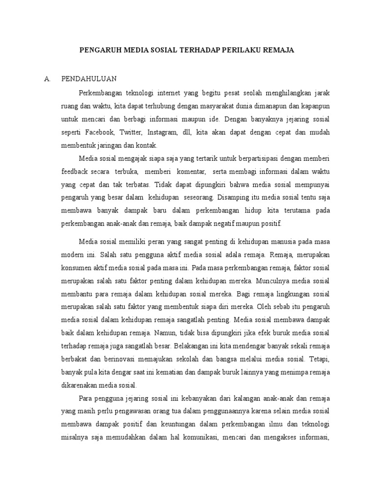 Pengaruh Media Sosial Terhadap Perilaku Remaja | PDF