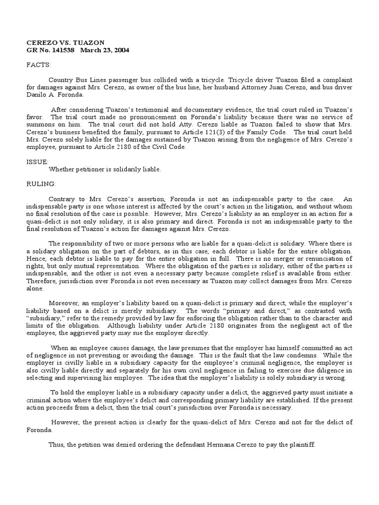 OBLICON - Digested Cases | PDF | Negligence | Lawsuit