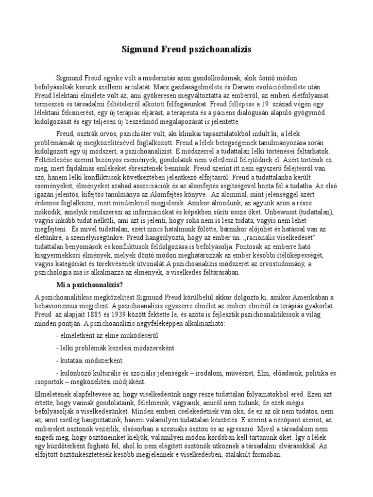 Sigmund Freud Pszichoanalízis | PDF