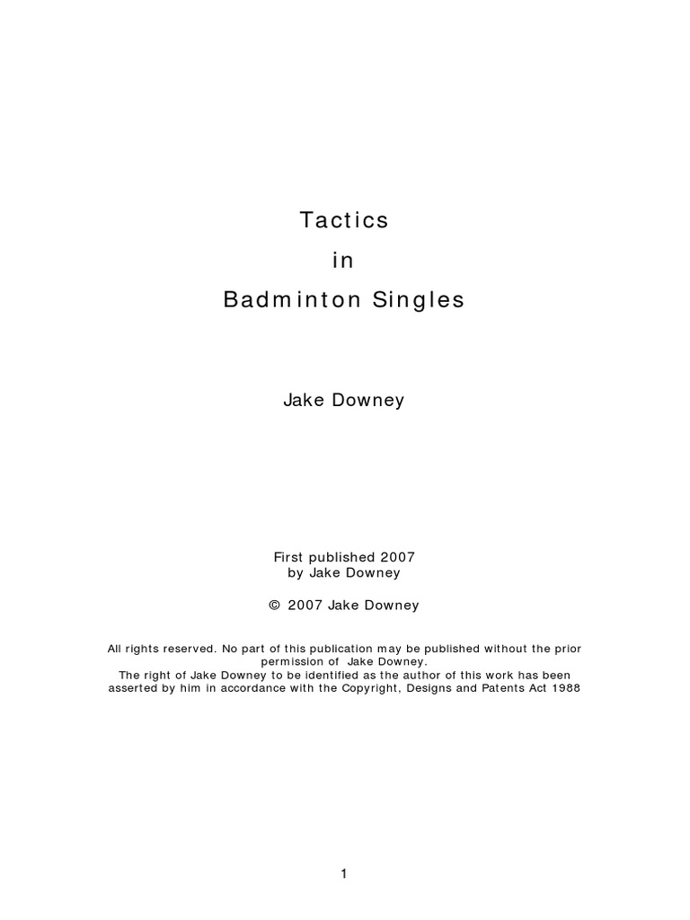 Tactics in Badminton Singles | PDF