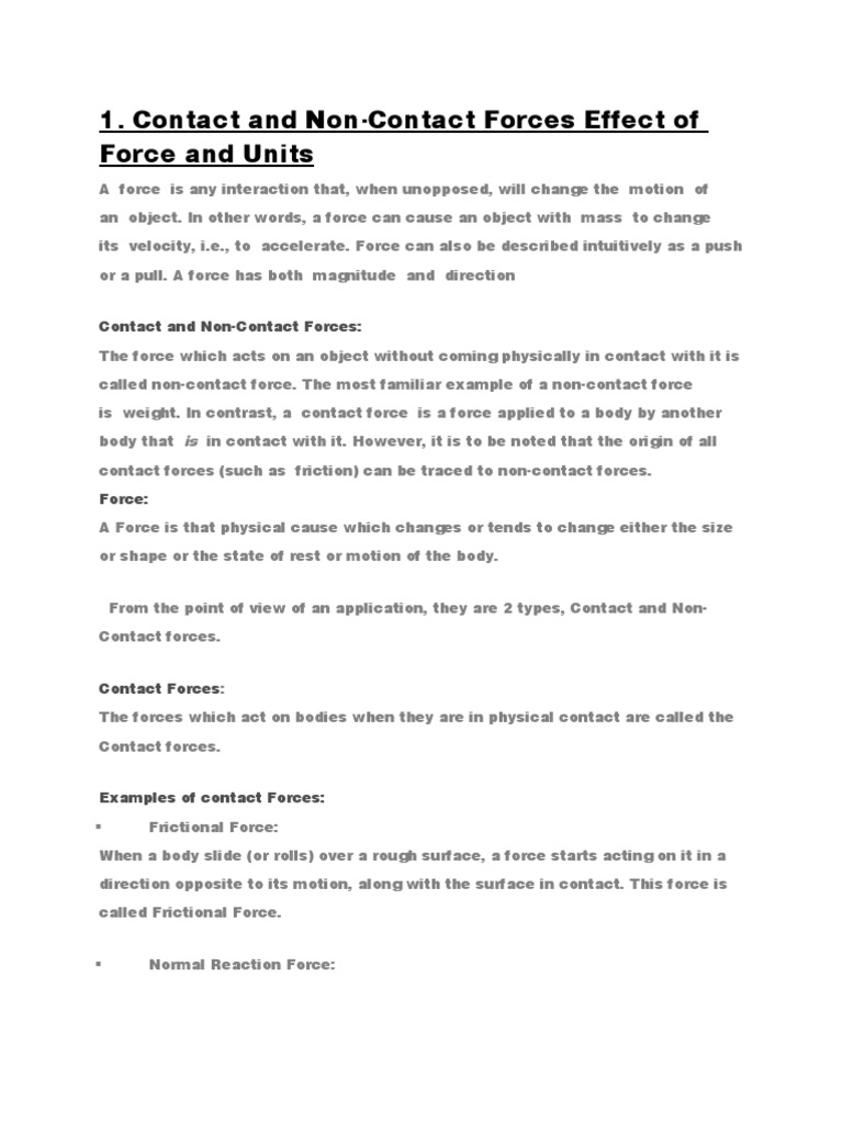 Contact vs Non-Contact Forces Explained | PDF | Friction | Force