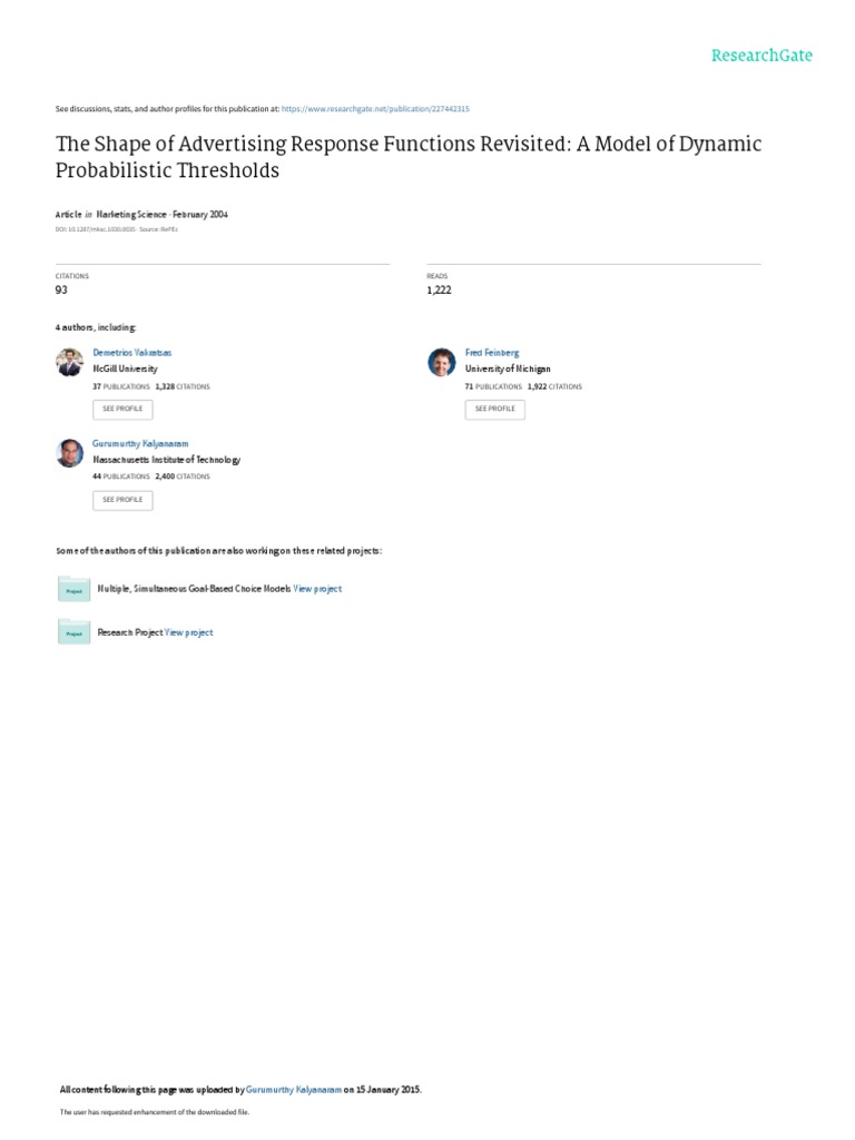 The Shape of Advertising Response Functions Revisi | PDF | Brand ...