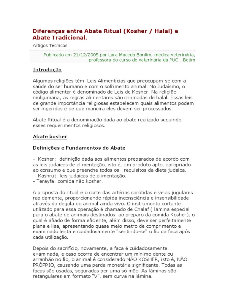 Abate Ritual: Kosher vs. Tradicional | PDF | Carne | Leite