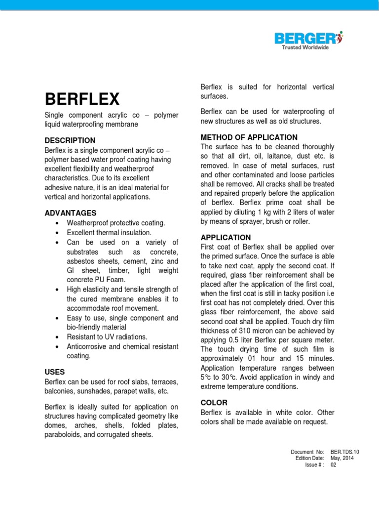 Berflex: Description Method of Application | PDF | Concrete | Materials