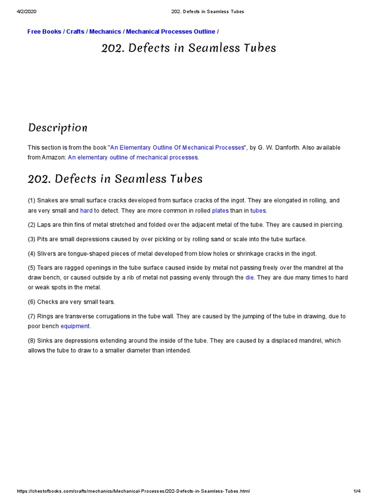 Defects in Seamless Tubes | Download Free PDF | Nature