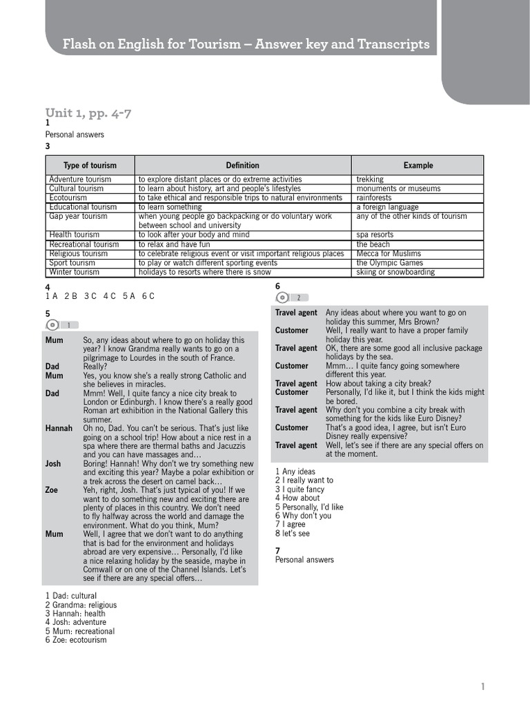 English for Tourism: Key Concepts and Answers | PDF | Tourism | Travel ...