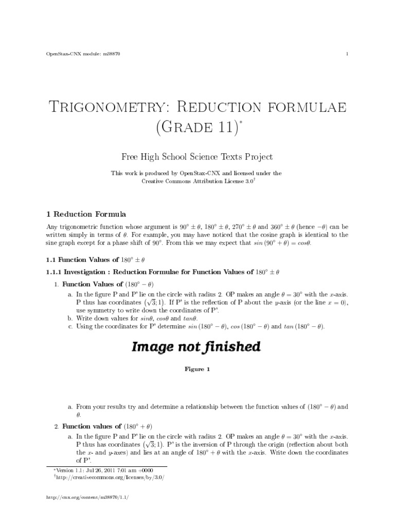 Trigonometry: Reduction Formulae (Grade 11) : Free High School Science ...