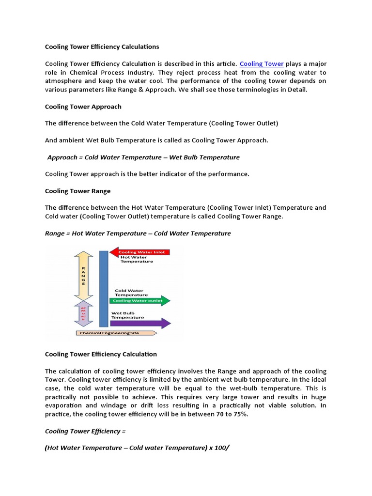 Cooling Tower Efficiency Calculations | PDF | Water | Heating ...