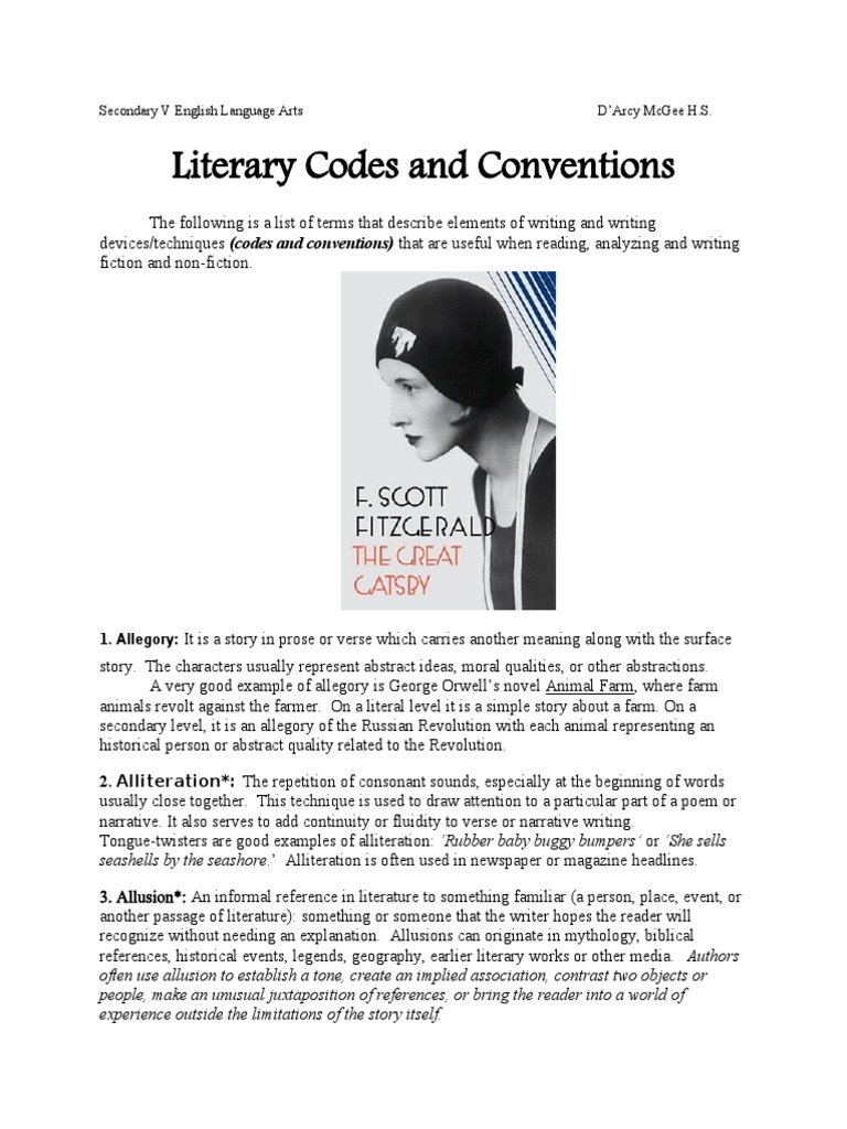 Literary Codes and Conventions: Secondary V English Language Arts D ...