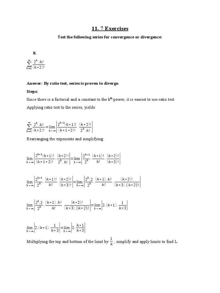 7 Exercises: Test The Following Series For Convergence or Divergence ...