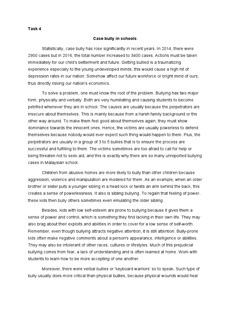Task 4 Case Bully in Schools | PDF | Bullying | Teachers