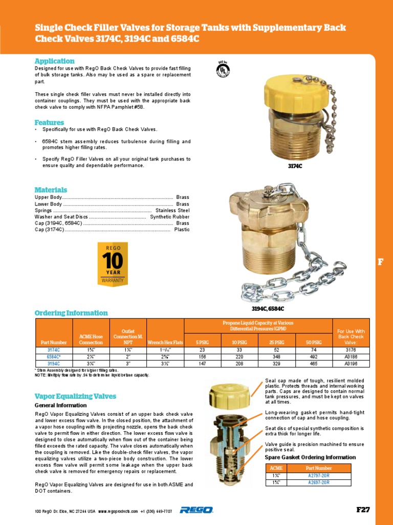 Single Check Filler Valves For Storage Tanks With Supplementary Back ...