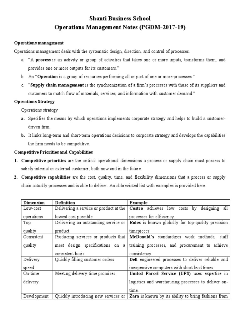 Operations Management Notes | PDF | Inventory | Supply Chain