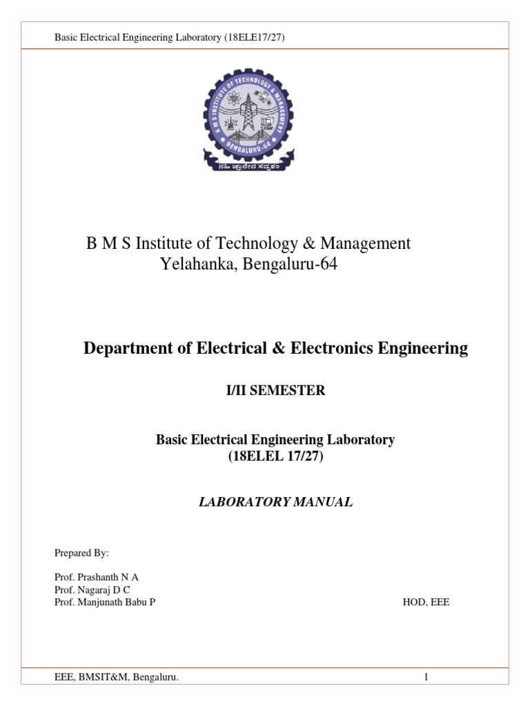 BEE Lab Manual - 2019-20 | PDF | Engineering | Voltage
