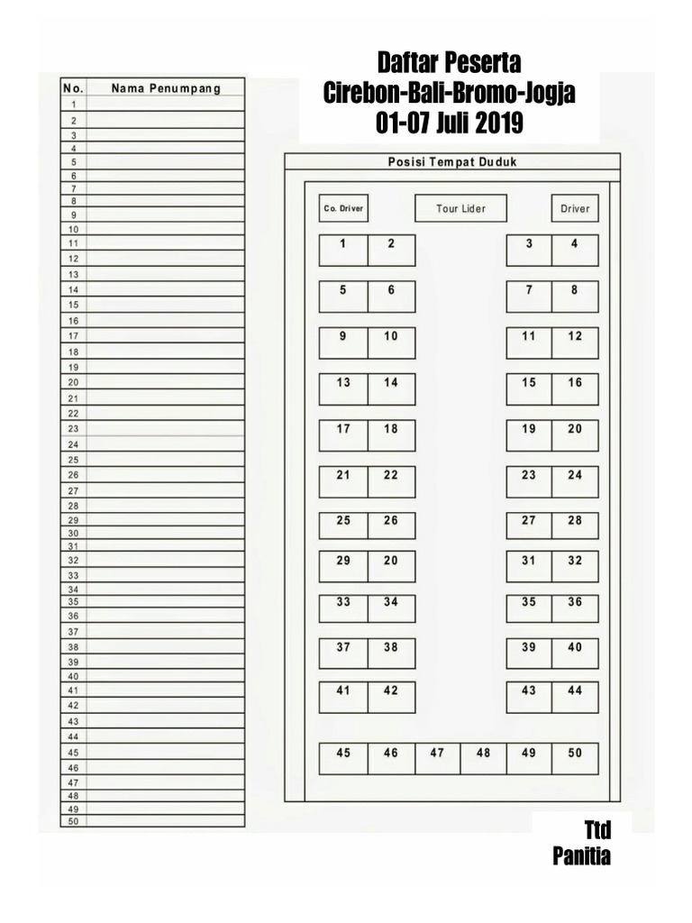 Denah Kursi Bus 50 Ac | PDF