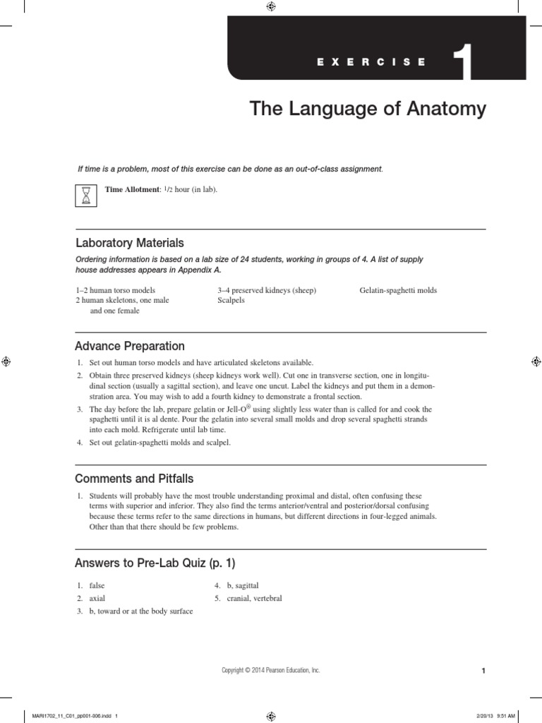 The Language of Anatomy: Laboratory Materials | PDF | Anatomical Terms ...