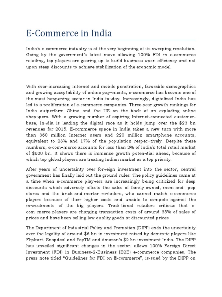 Ecommerce In India Pdf E Commerce Retail