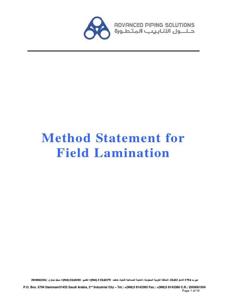 Field Lamination Method Statement | PDF | Humidity | Pipe (Fluid ...
