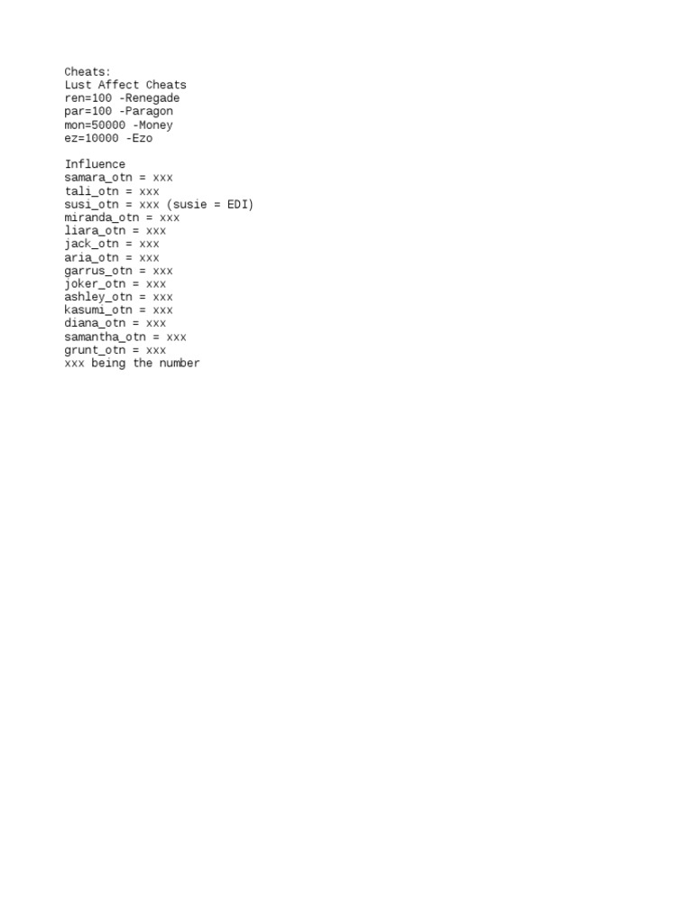 Lust Affect Cheat Codes Guide | PDF