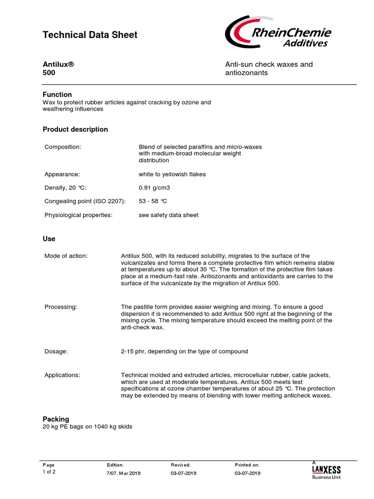 Technical Data Sheet: Antilux® 500 | PDF | Wax | Ozone