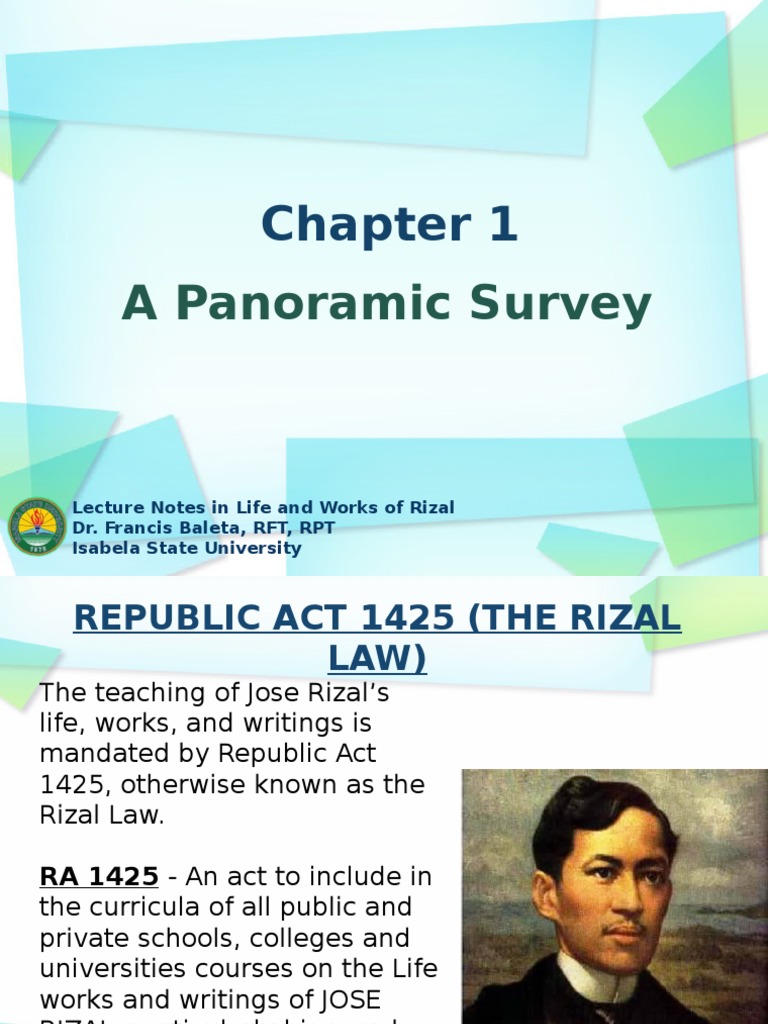A Panoramic Survey: Lecture Notes in Life and Works of Rizal Dr ...