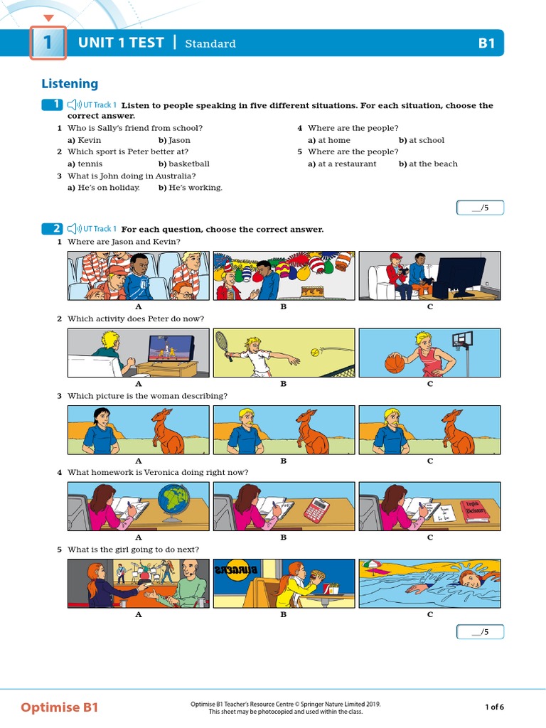 OPT B1 Unit Test 1 Standard | PDF | Body Language | Nonverbal Communication