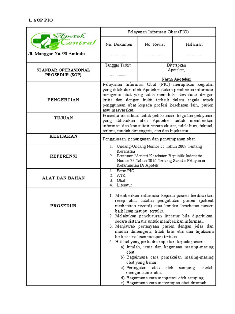 SOP Pelayanan Informasi Obat | PDF