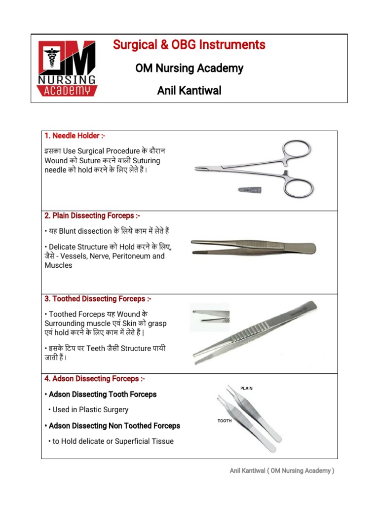 Surgical & OBG Instruments: OM Nursing Academy Anil Kantiwal | PDF | Surgery | Childbirth