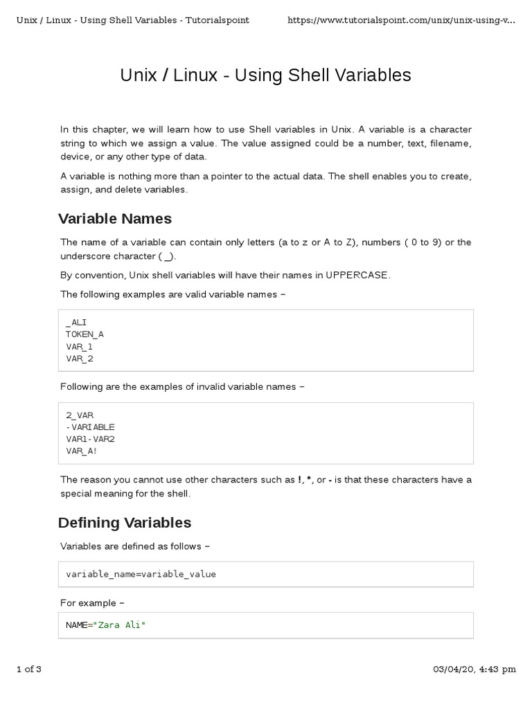 UNIX Tutorial What Is Shell Varia | PDF | Variable (Computer Science ...