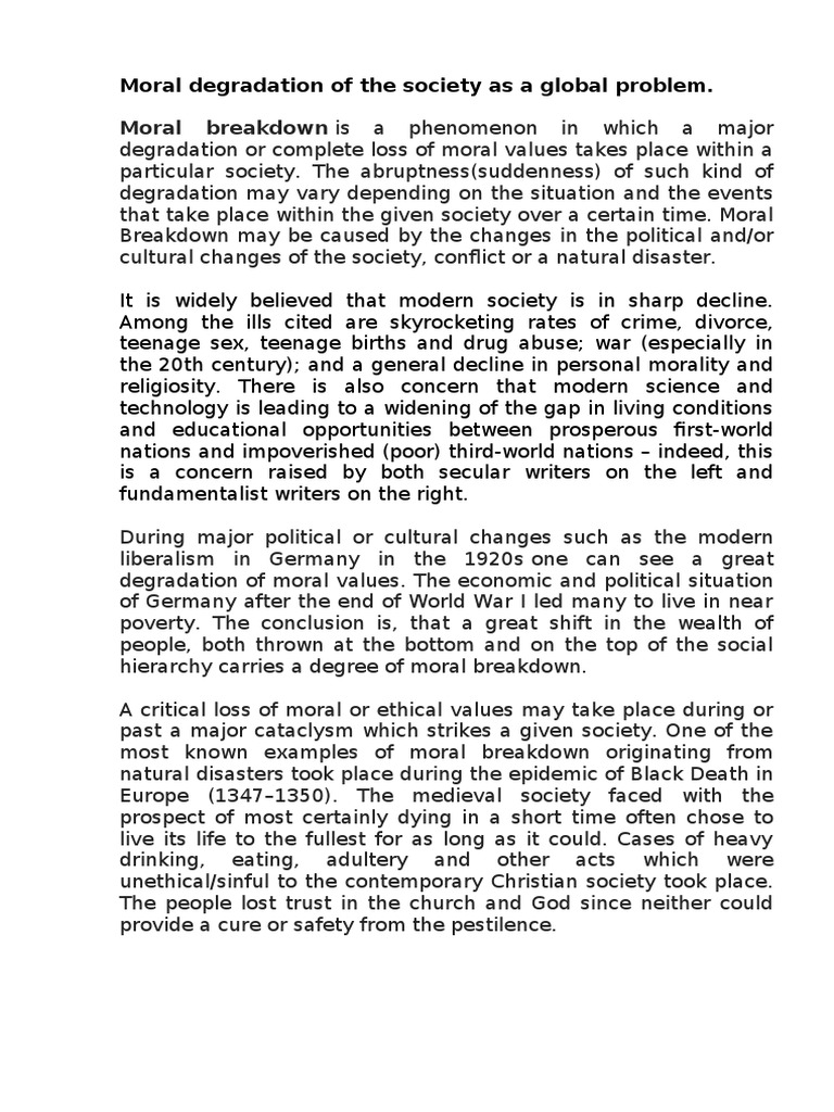 Moral Degradation in Modern Society | PDF