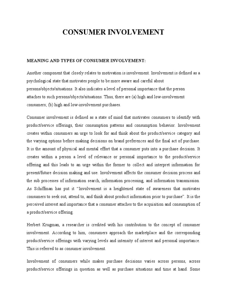 Meaning and Types of Consumer Involvement | PDF | Marketing ...