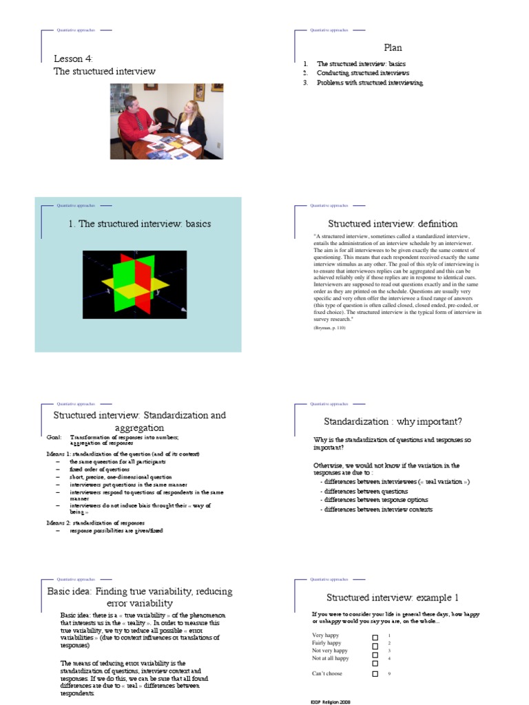 Lesson 4: ! The Structured Interview! Plan! | PDF | Interview ...