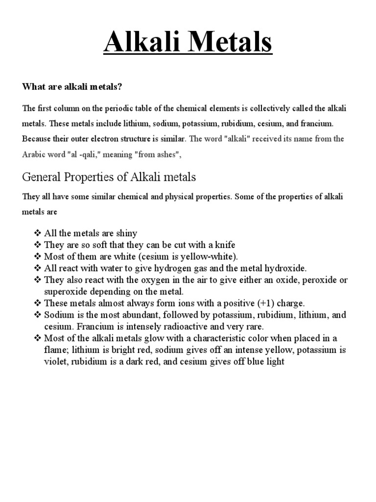 General Properties of Alkali Metals | PDF | Sodium | Potassium